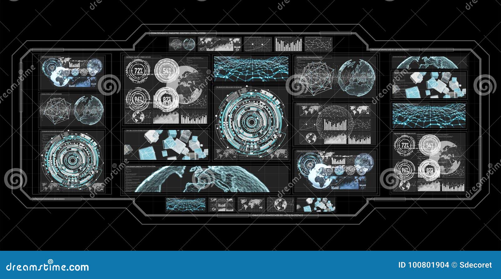 3D Rendering Digital Charts and Graph Hologram Screen Stock ...