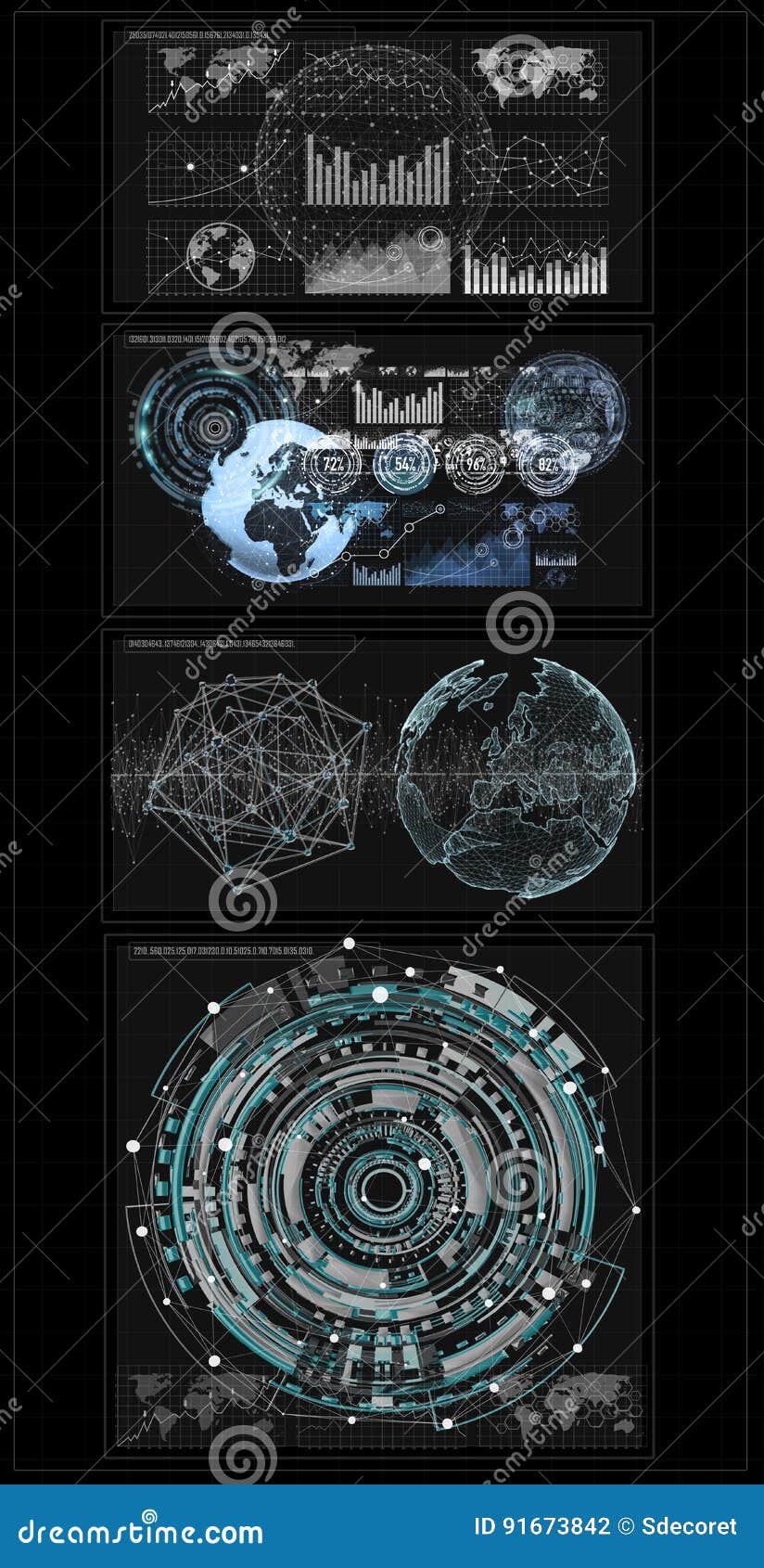 3D Rendering Digital Charts and Graph Hologram Screen Stock ...