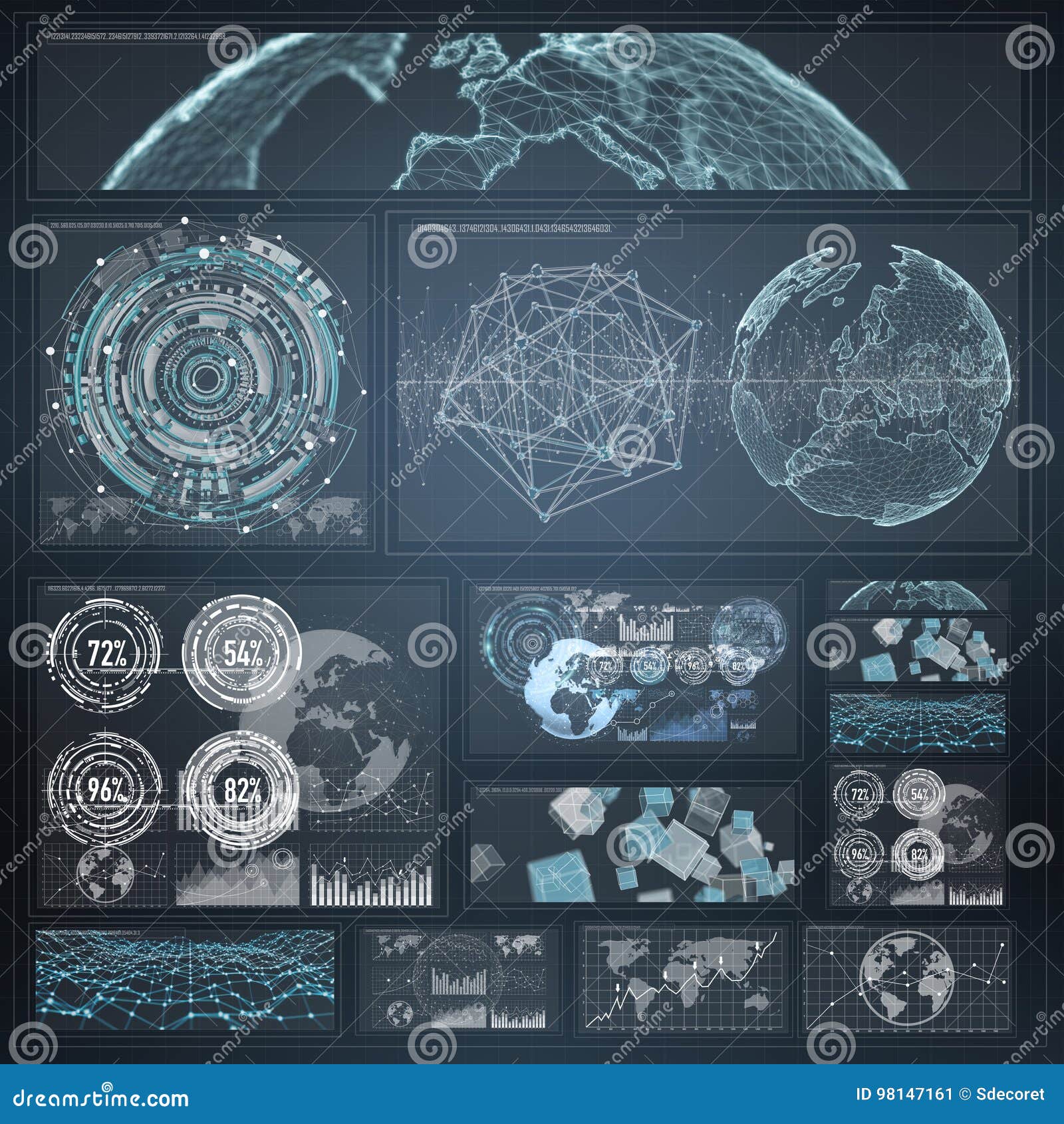 3D Rendering Digital Charts and Graph Hologram Screen Stock ...