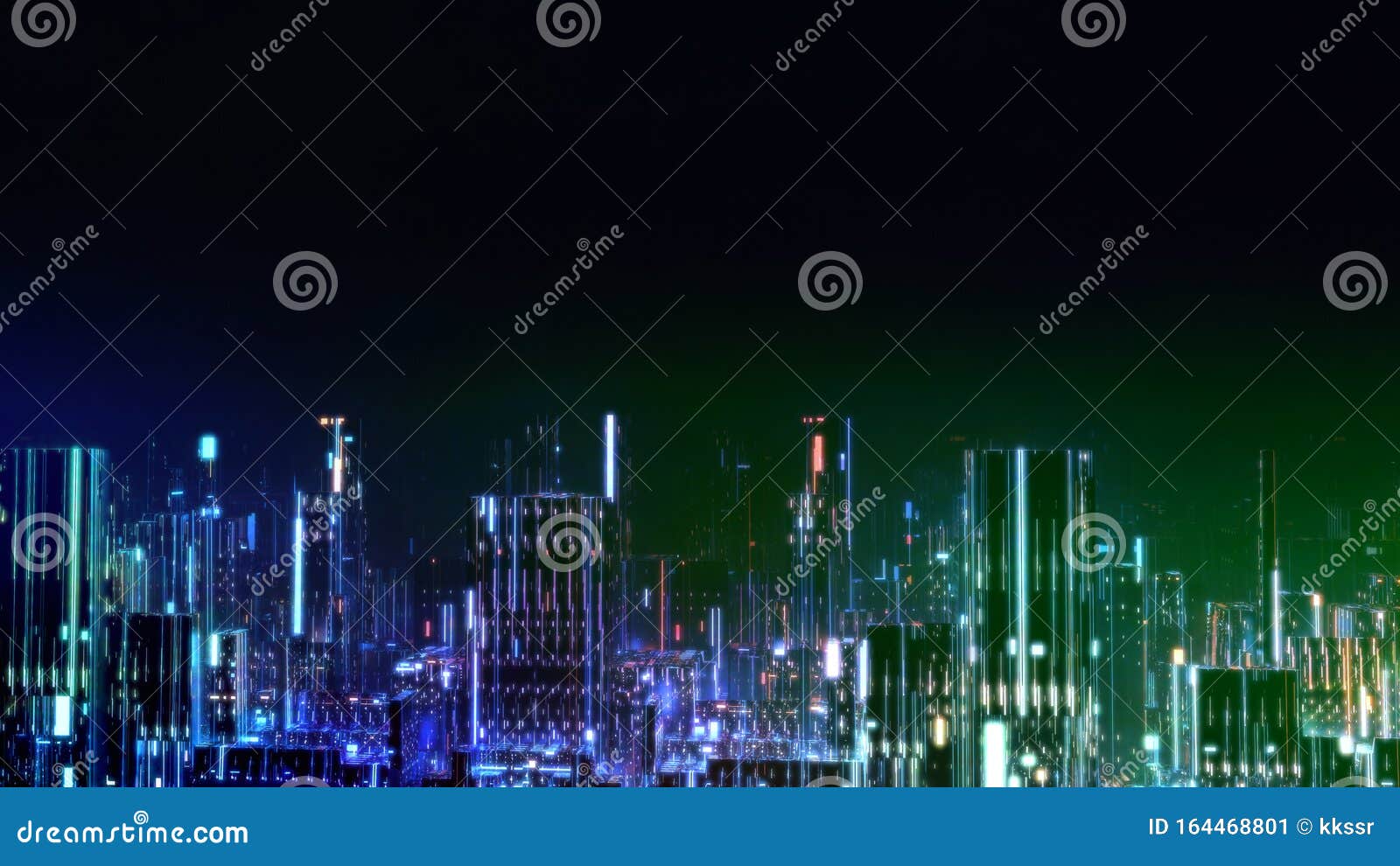 3D Rendering of Digital City at Night with Various Color Led Glowing ...