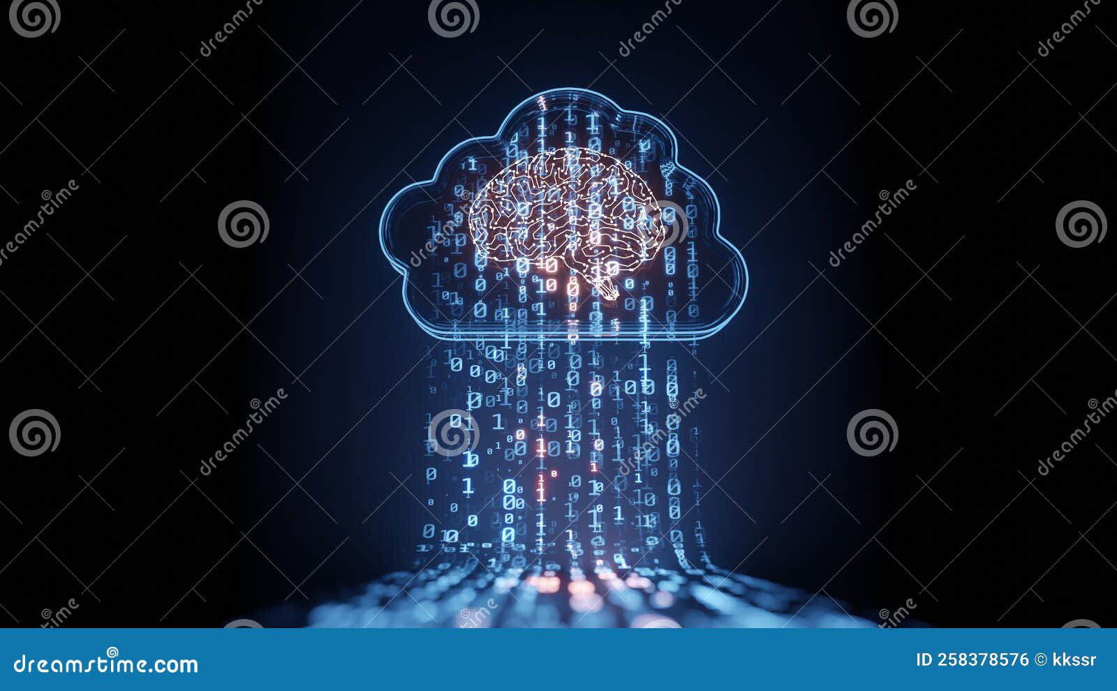 Digital Cloud with Circuit Human Brain and Binary Data Stock Illustration - Illustration of ...