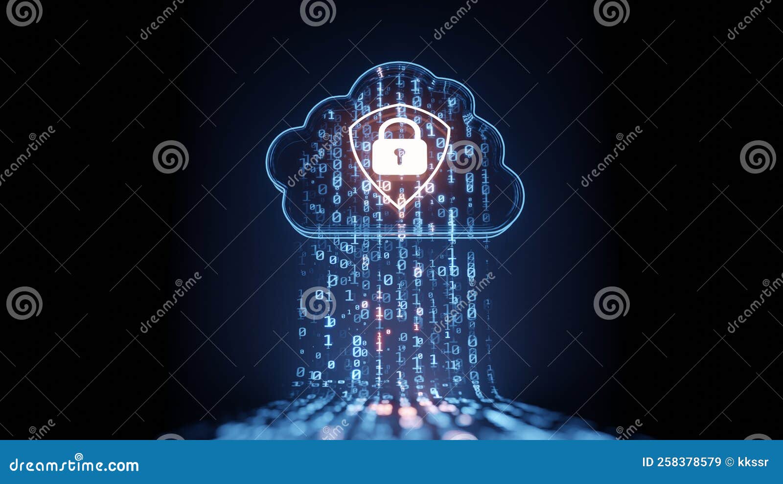 Digital Cloud with Shield Icon and Binary Data Stock Illustration - Illustration of background ...