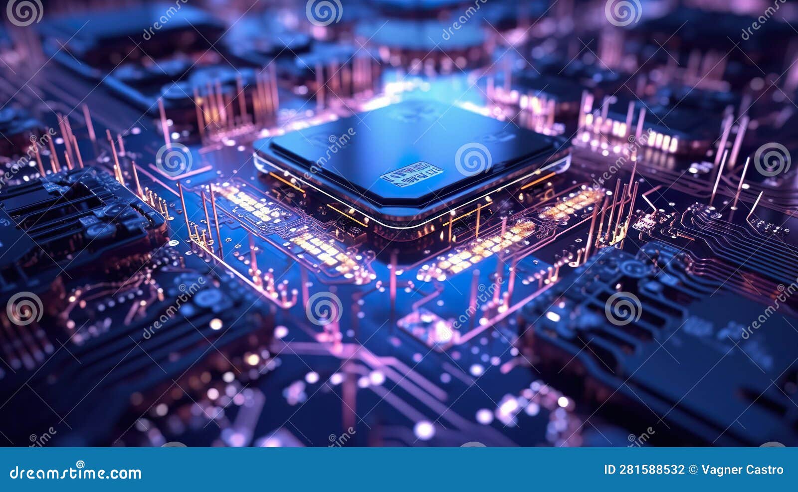 3D Rendering Digital of Computer Chip Over Circuit Background Stock ...