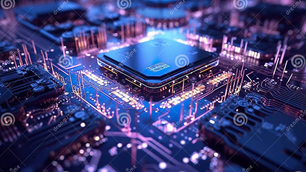 3D Rendering Digital of Computer Chip Over Circuit Background Stock ...