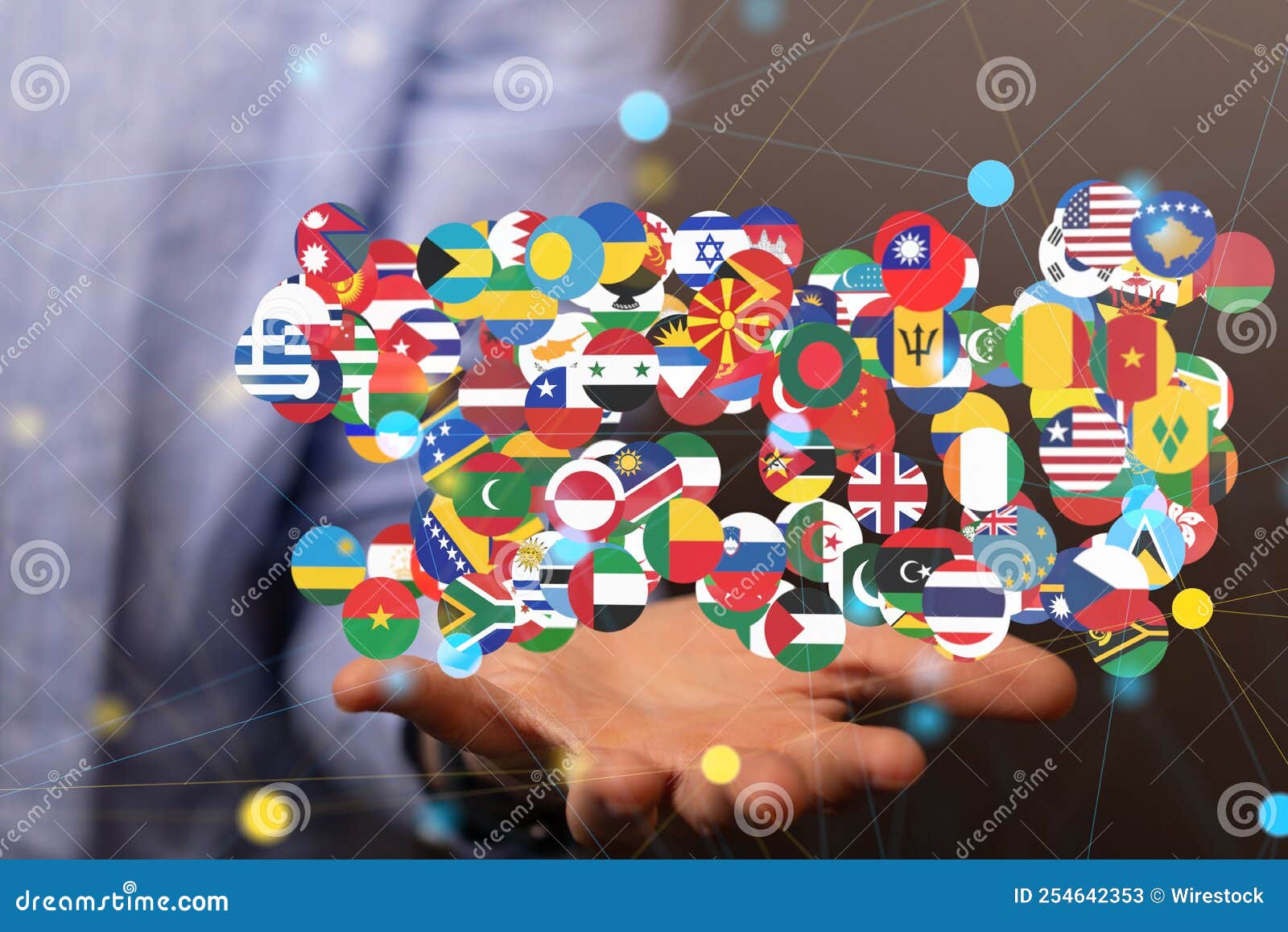 3d Rendering Of Digital Figures Of World Flags Above Businessmans Hands ...