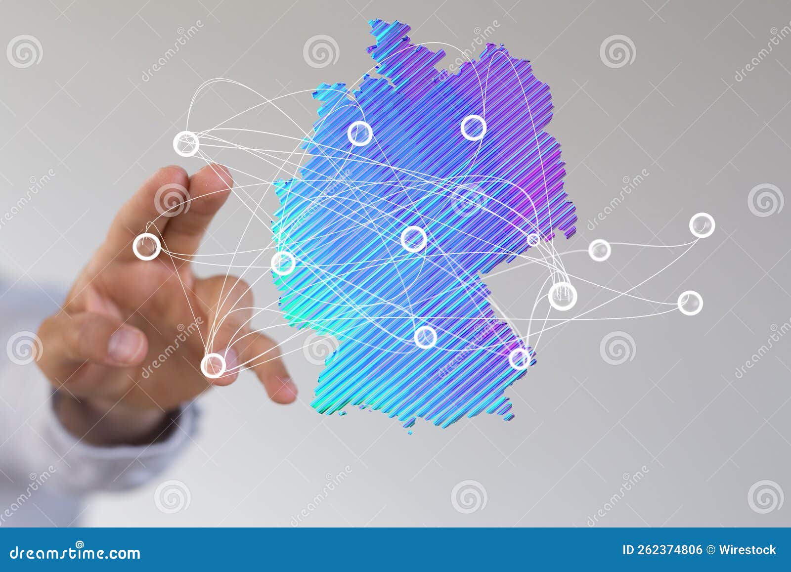 3D Rendering of a Digital German Map and Networking on a Blurred ...