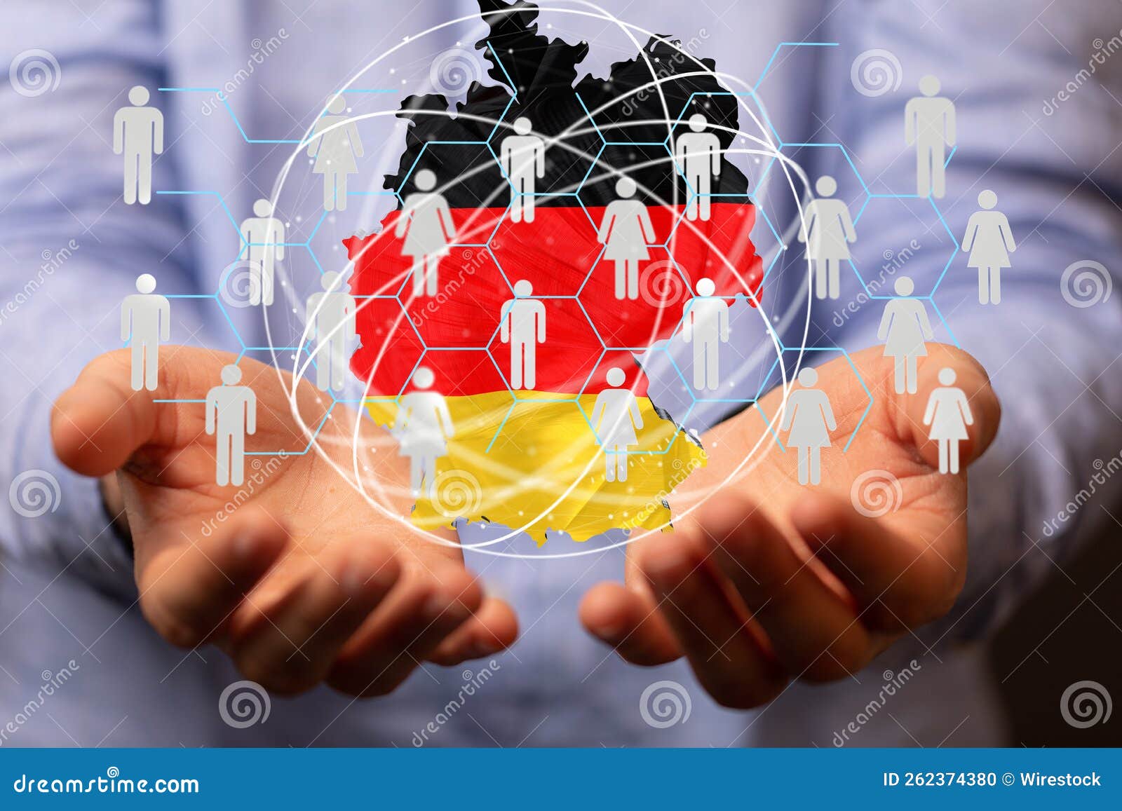 3D Rendering of Digital Germany Map Floating on Human Hands- Internet ...