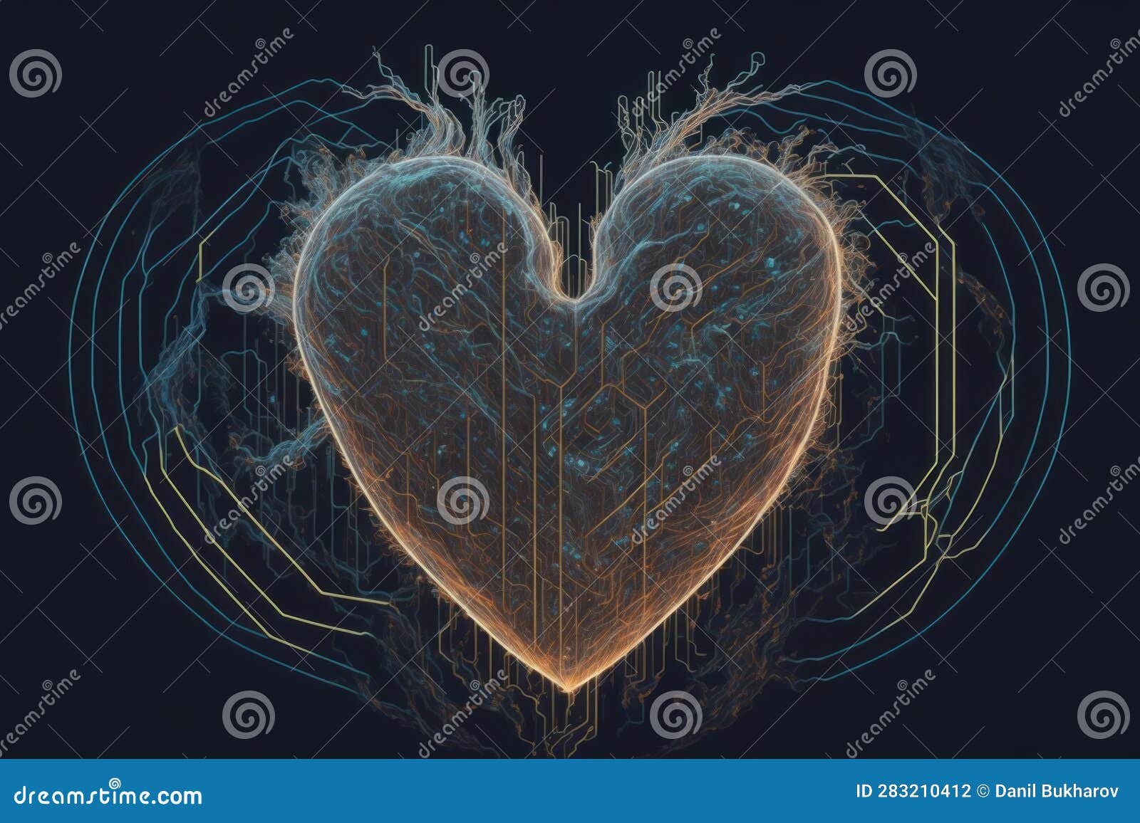 3d Rendering of Digital Heart with Electrical Circuit. Human Heart ...