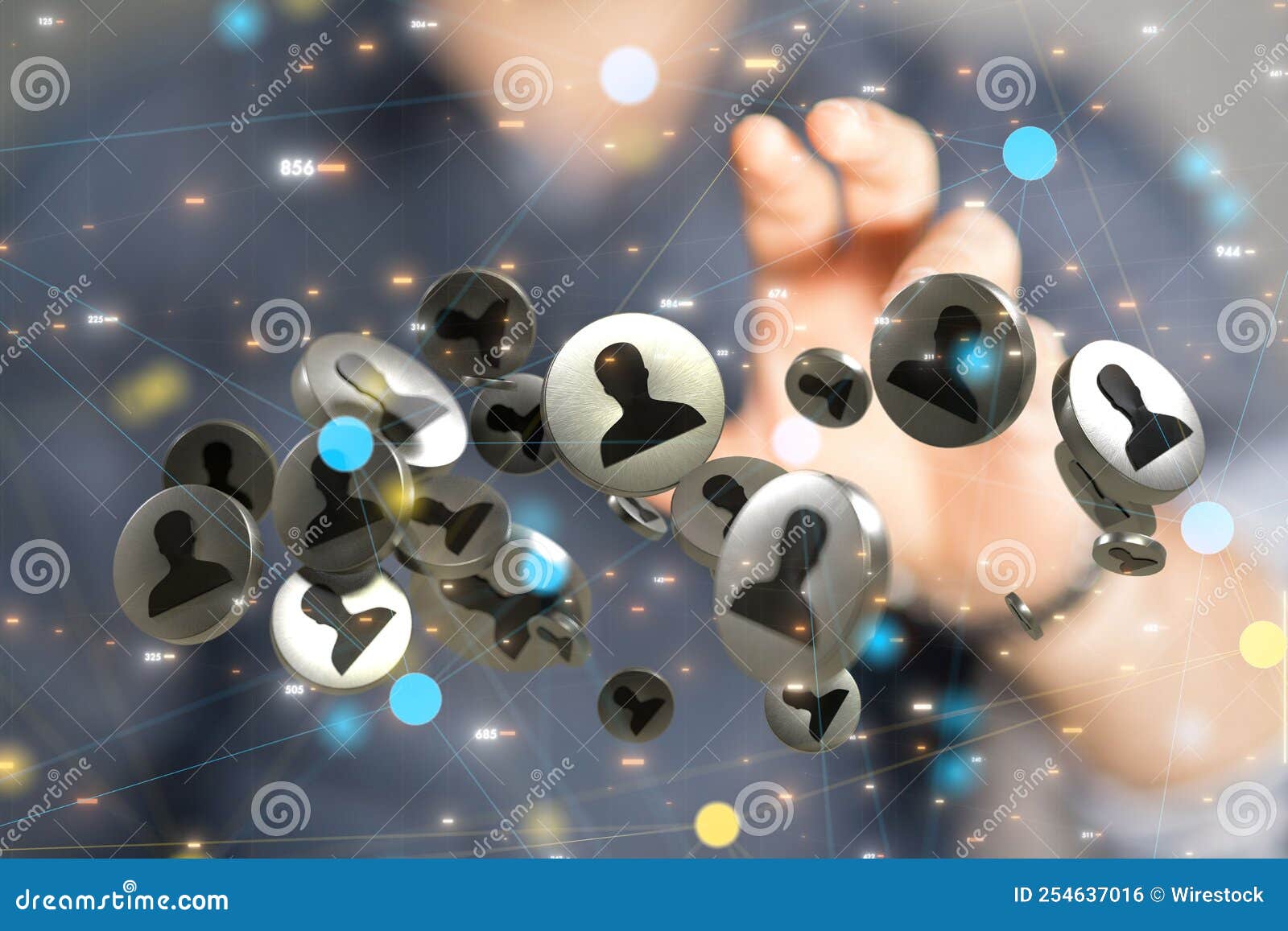 3D Rendering of Digital Human Icons with Hand Pointing at it. Digital ...