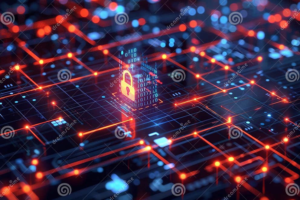 Cybersecurity and Digital Security Network with Padlock Icon Stock ...
