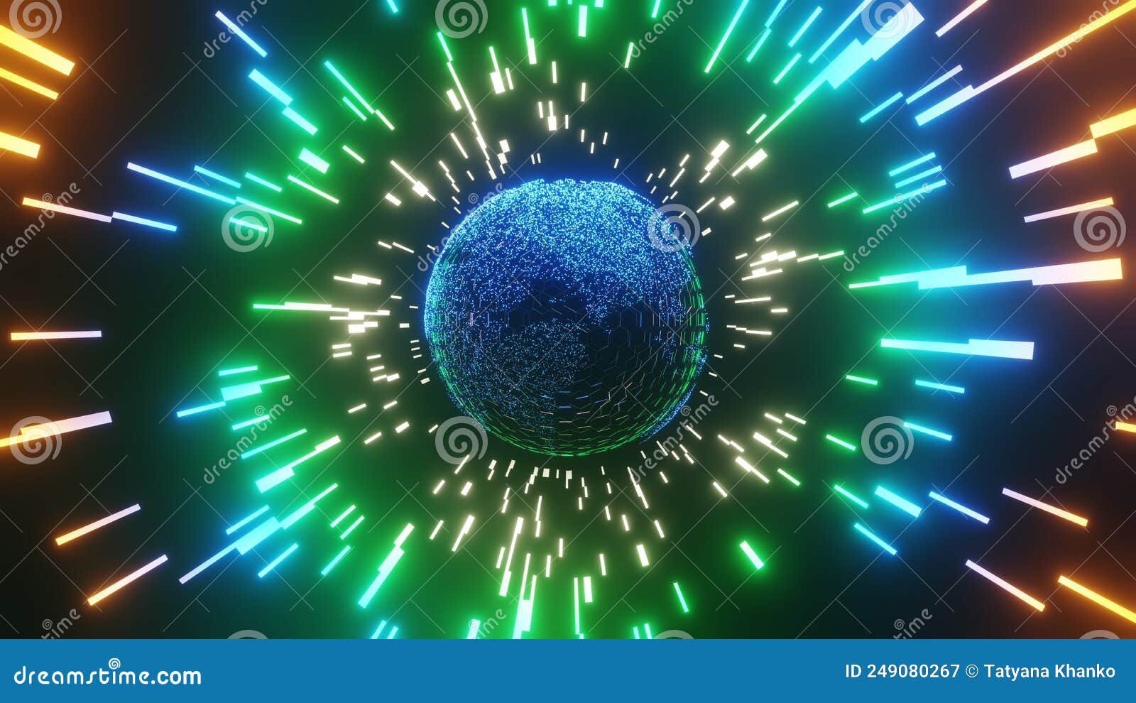 3d Rendering Digital Planet. Blue Glowing Hexagonal Mesh Stock ...