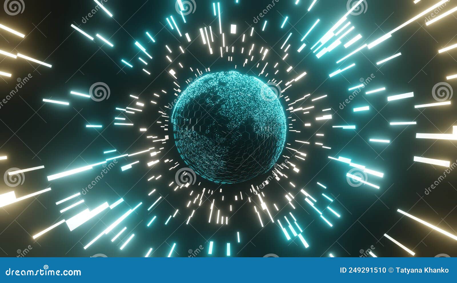 3d Rendering Digital Planet. Blue Glowing Hexagonal Mesh Stock ...