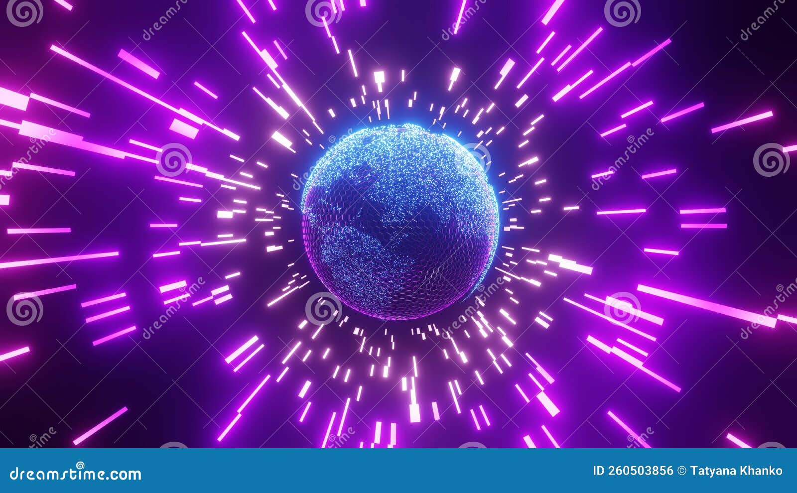 3d Rendering Digital Planet. Blue Glowing Hexagonal Mesh Stock ...