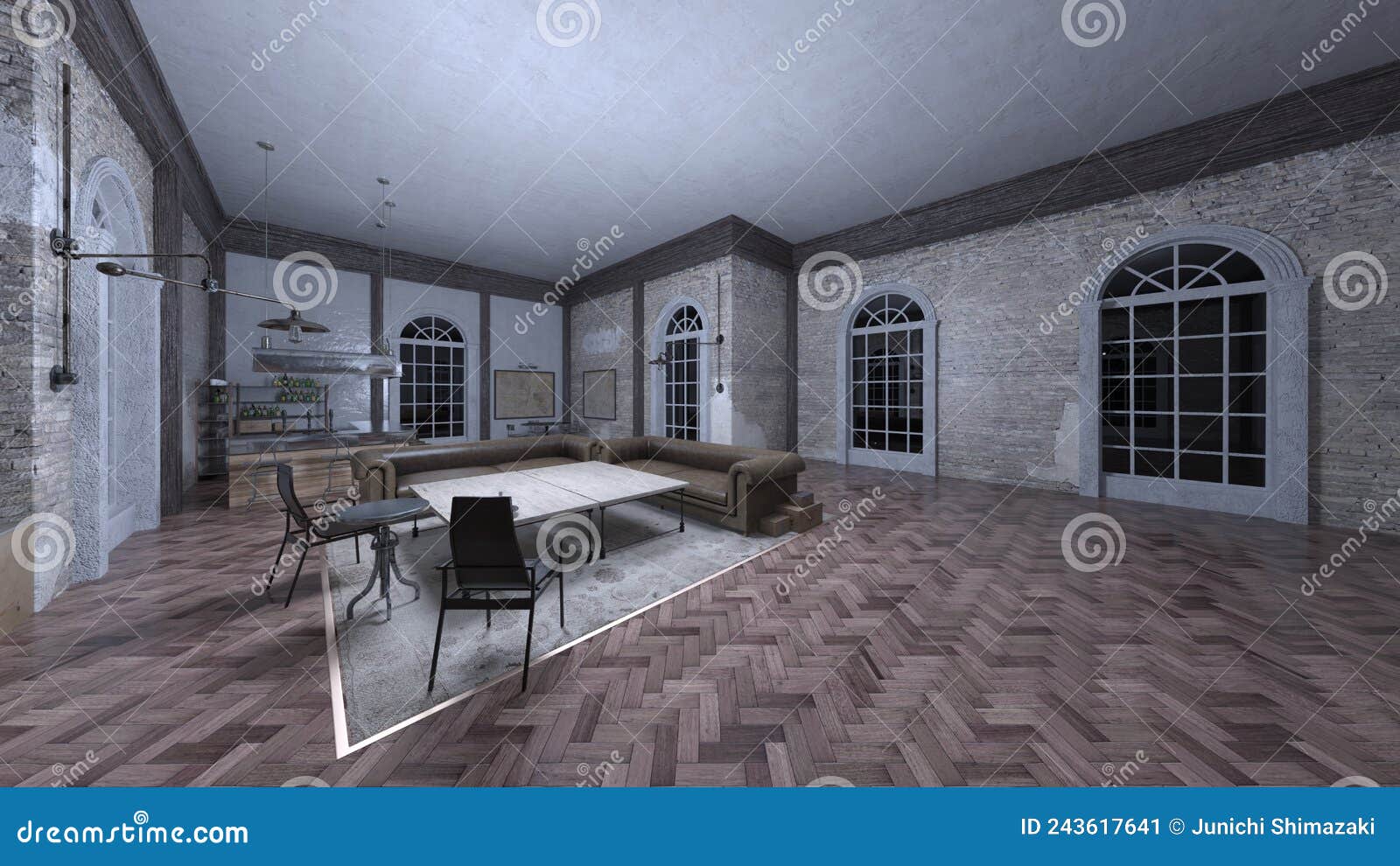 3D Rendering of the Dim Dining Room Stock Illustration - Illustration ...
