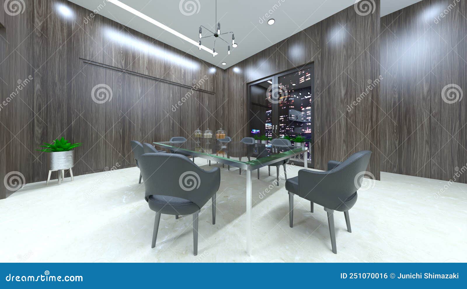 3D Rendering of the Dining Room with Night View Stock Illustration ...
