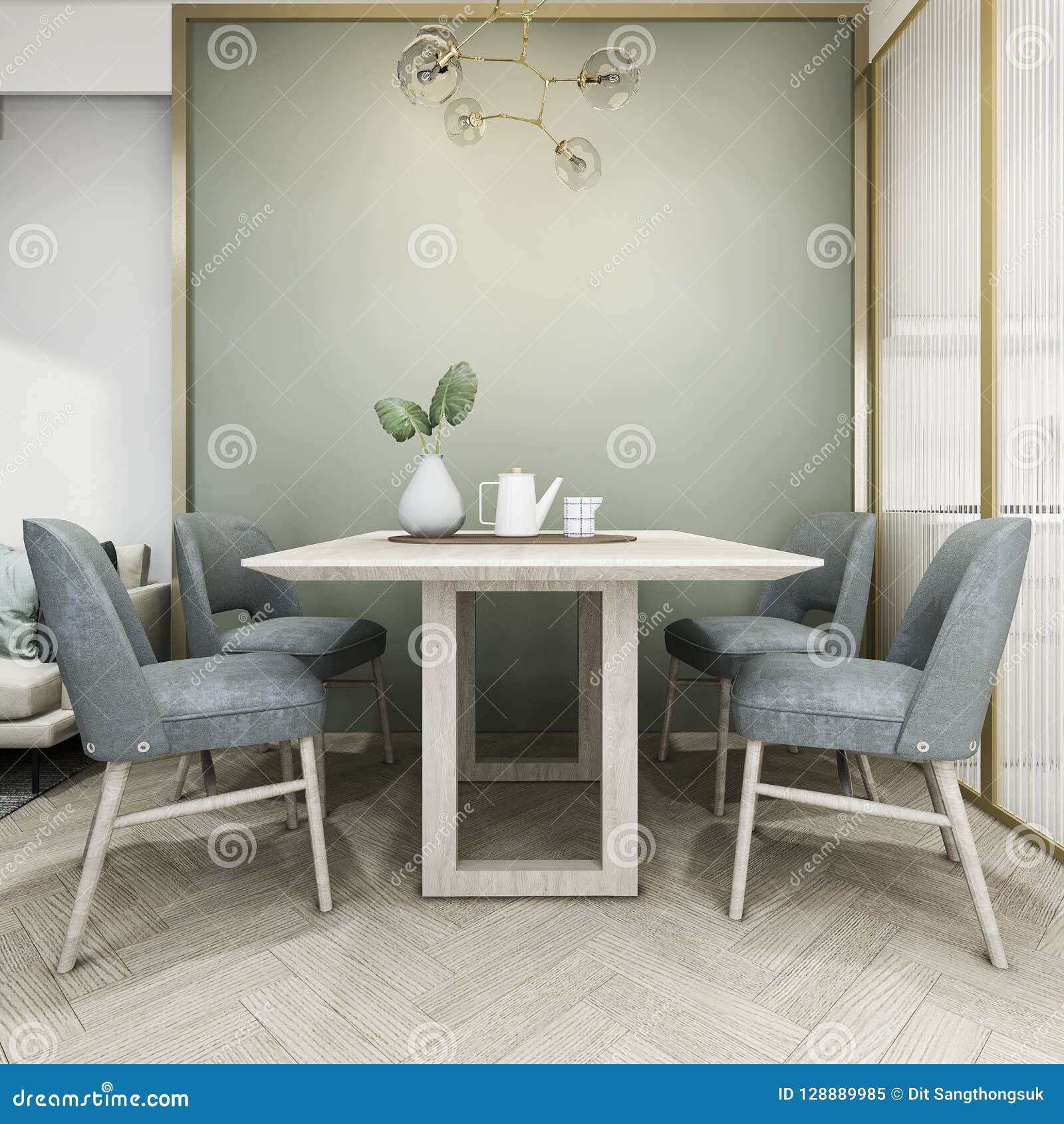 3d Rendering Dining Set in Minimal Vintage Style Stock Illustration ...