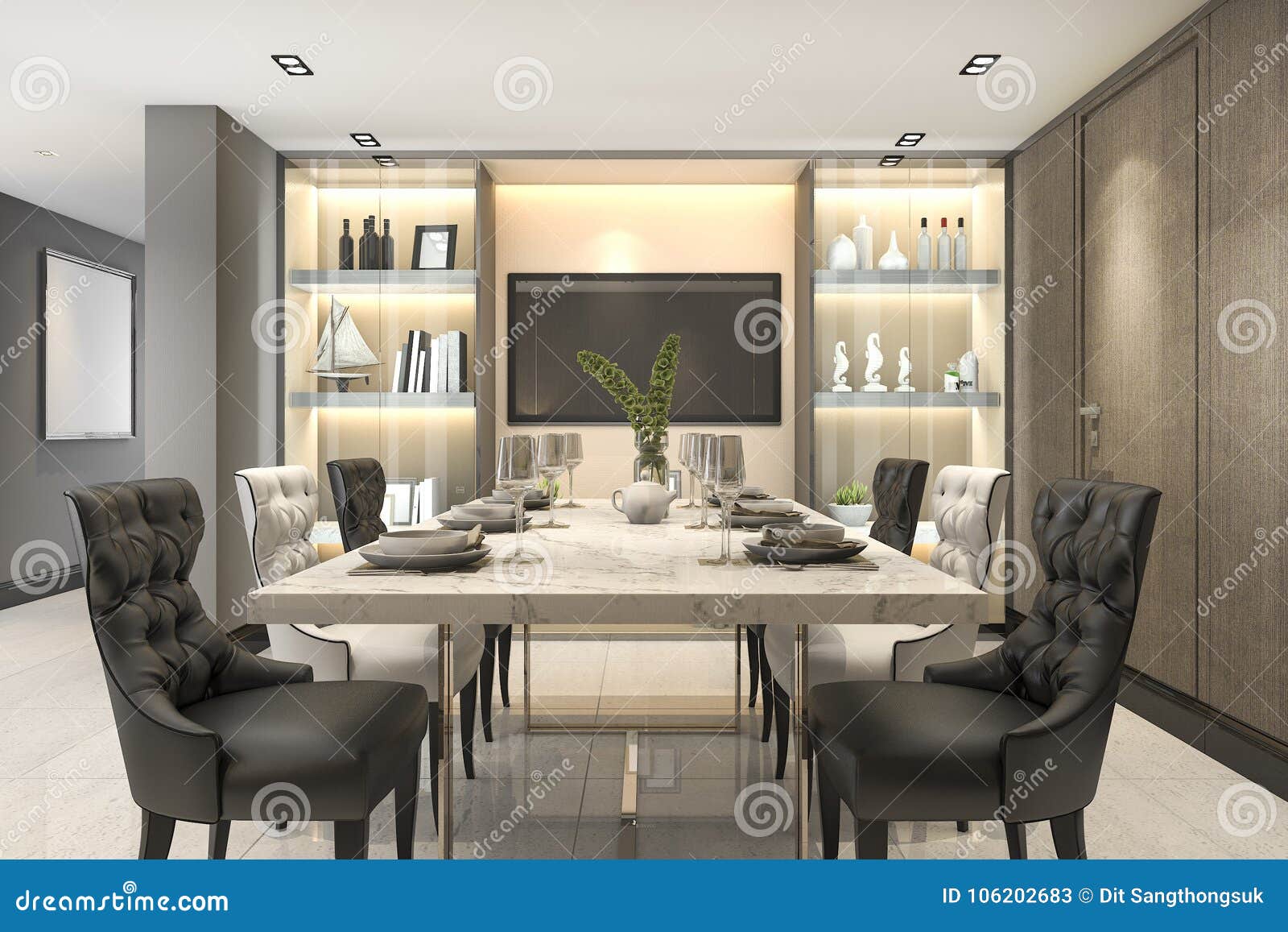 3d Rendering Dining Set in Modern Luxury Brown Dining Room Stock ...