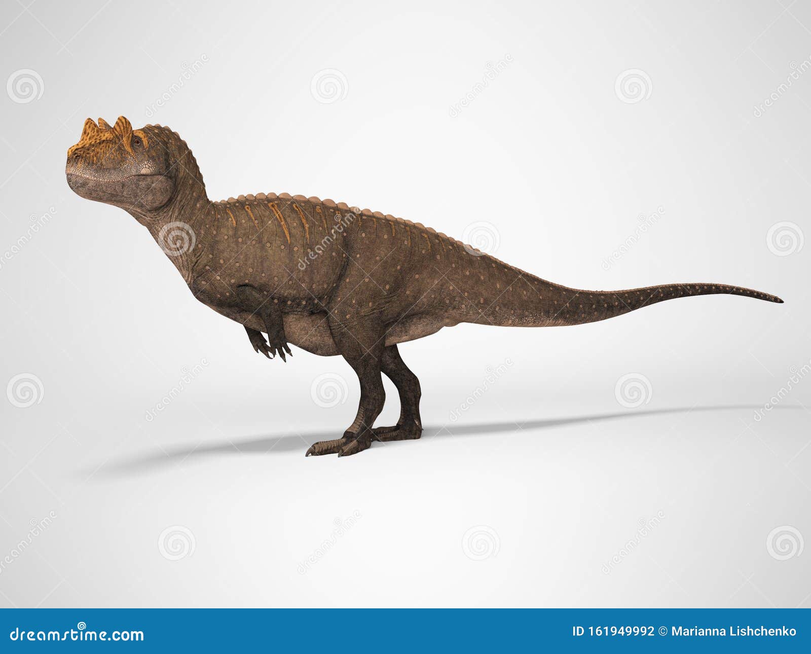 3D Rendering Dinosaur on Gray Background with Shadow Stock Illustration ...