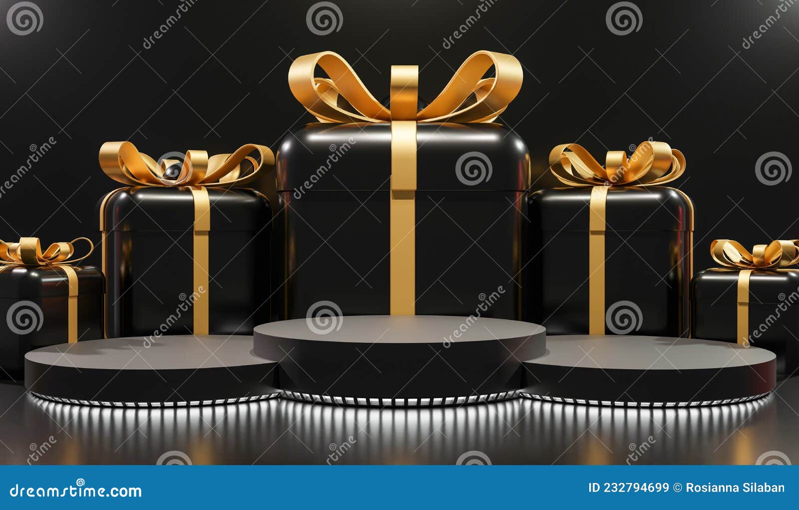 3d Display Podium with Gift Box in Dark Room Stock Illustration ...