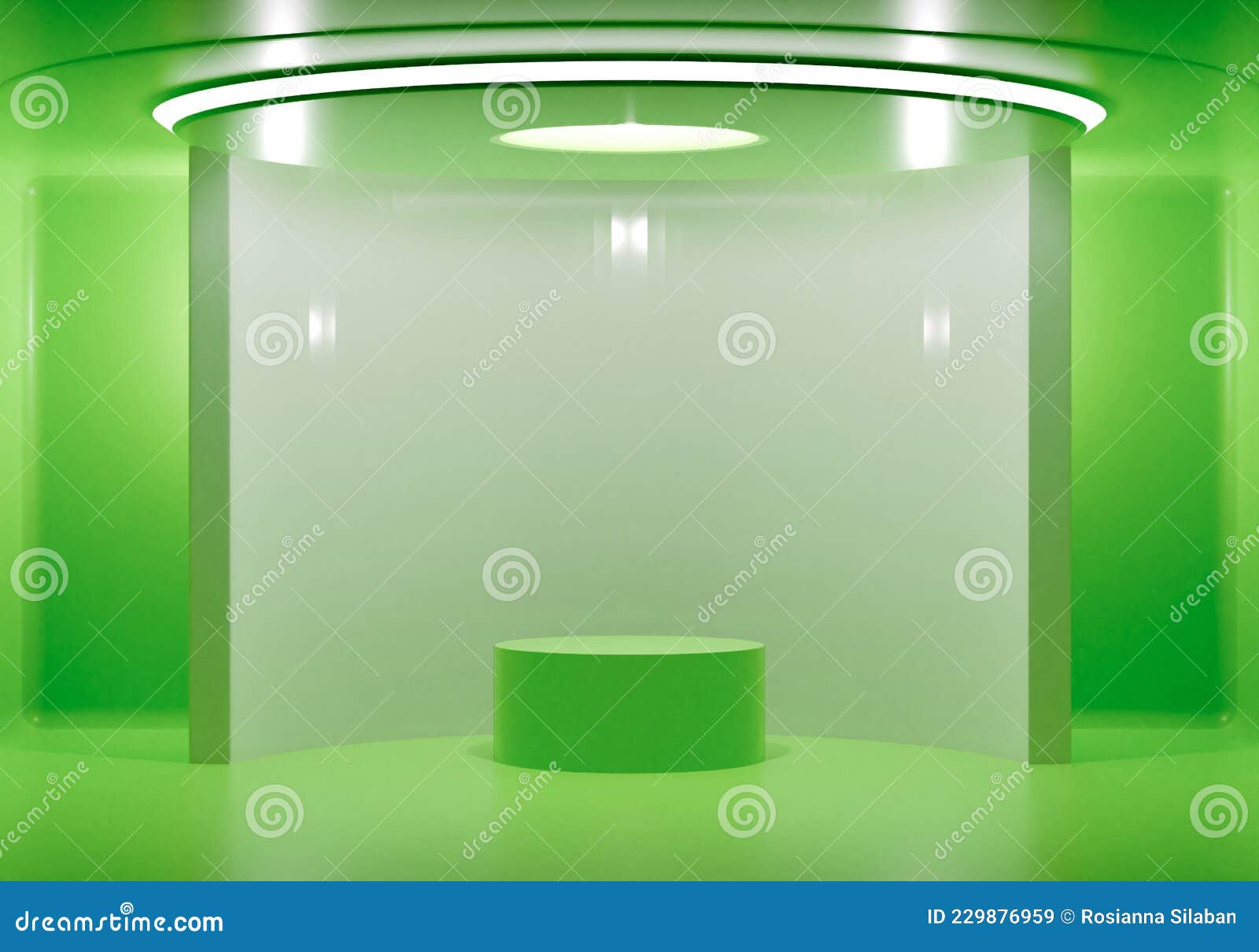 Display Podiums Mockup in Room Studio Isolated Green Color Stock ...