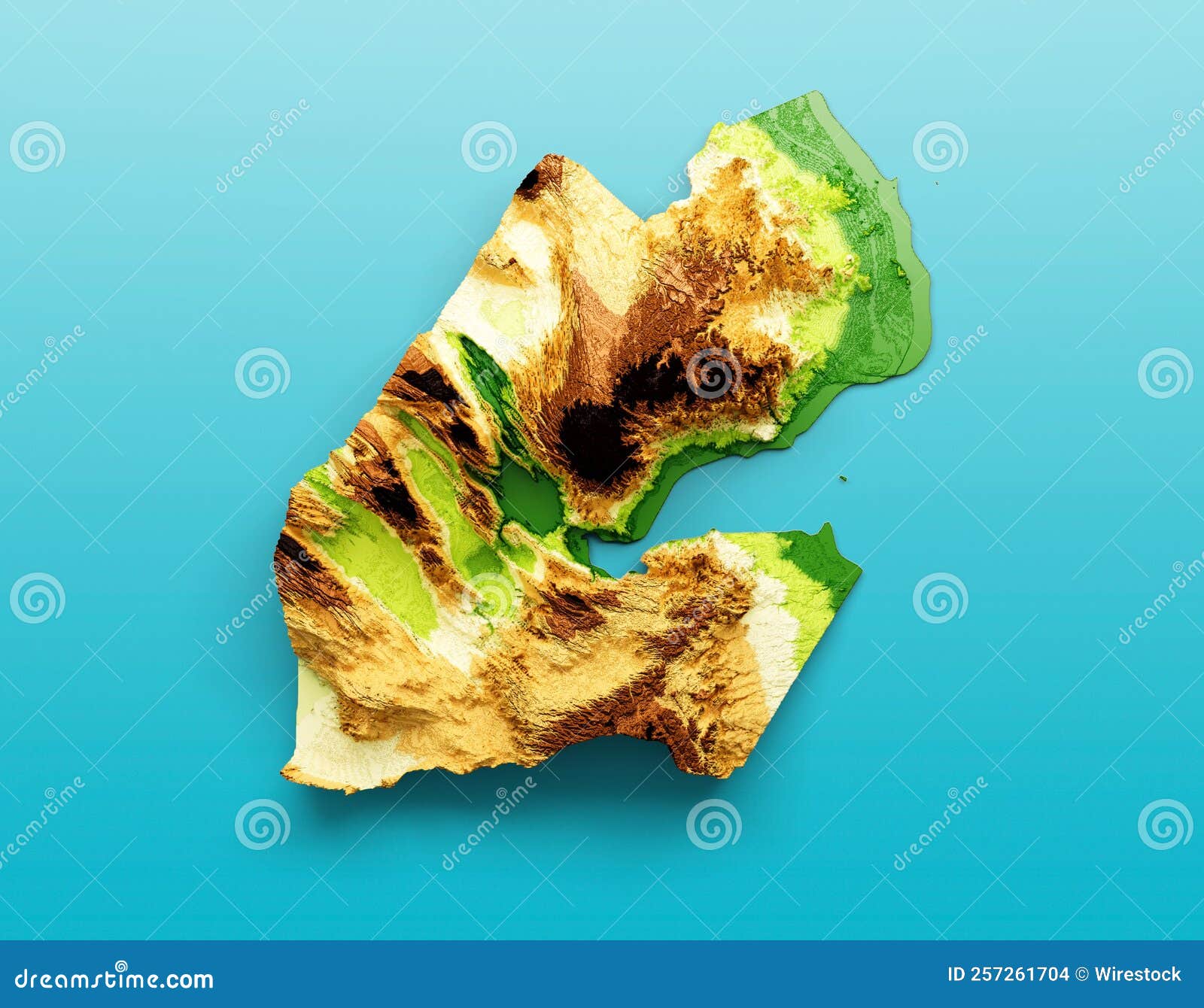 3d Rendering of the Djibouti Map with Shaded Relief Colors. Stock ...