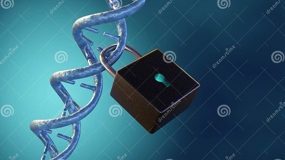 3d Rendering of DNA Helix and Padlock Stock Illustration - Illustration ...