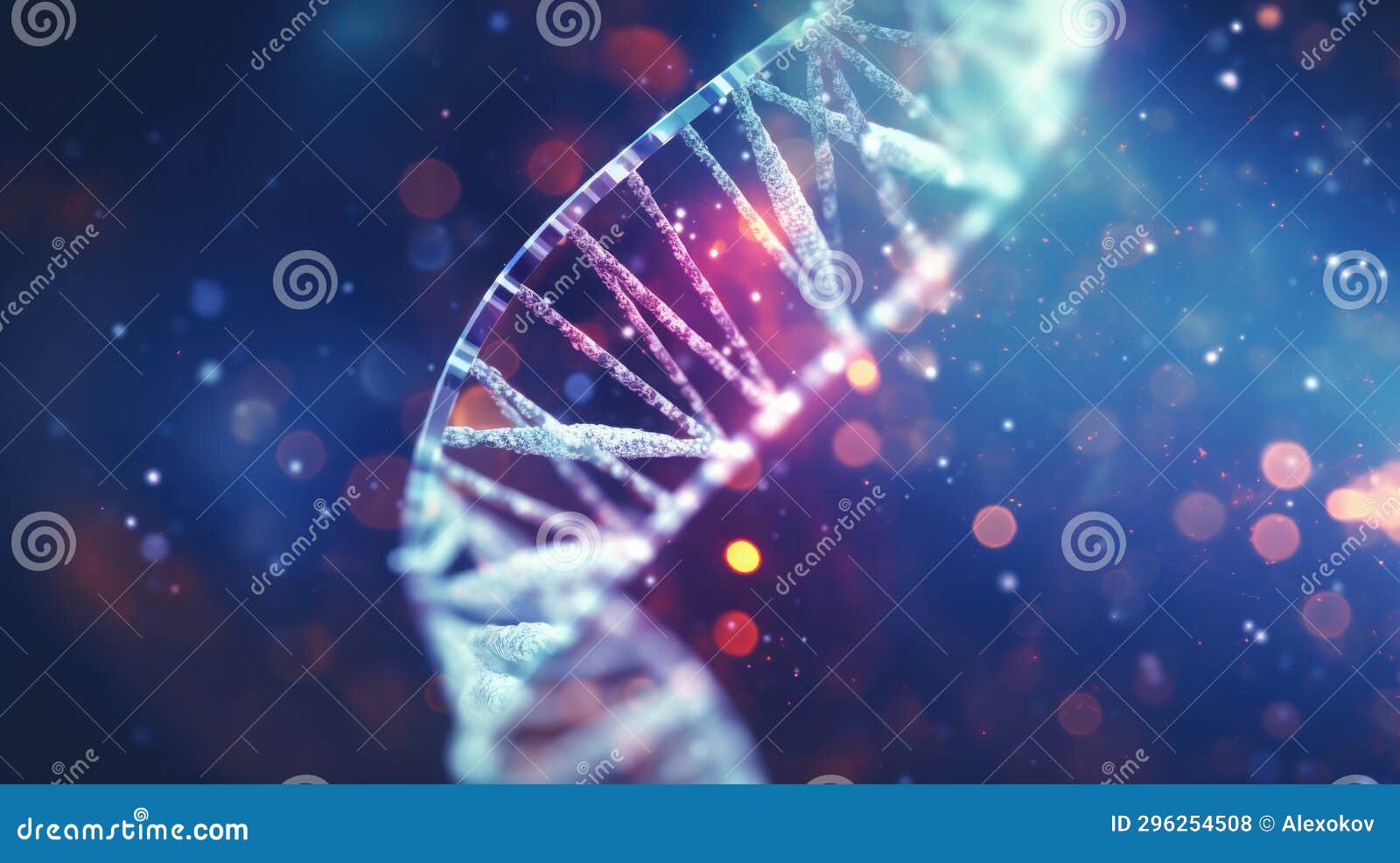 3d Rendering DNA Structure with Particles and Bokeh Lights on Blue ...