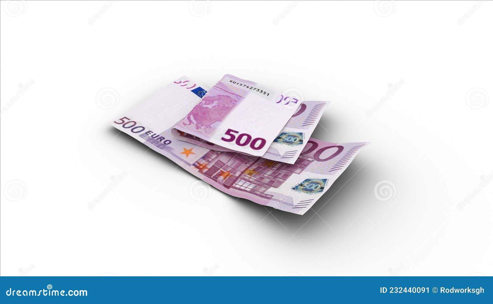 3D Rendering of Double 500 Euro Notes with Shadows and Transparency ...
