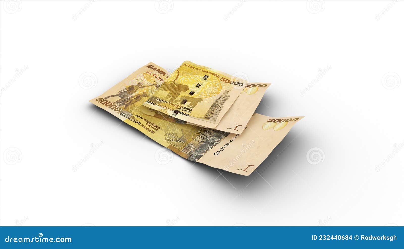 3D Rendering of Double 50000 Ugandan Shilling Notes. Included is a Png ...