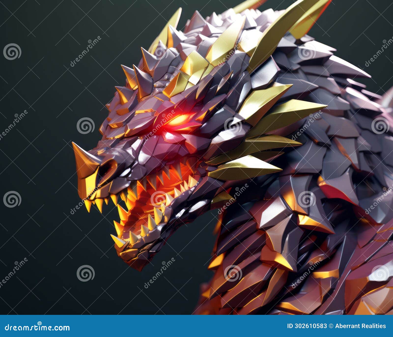 A 3d Rendering of a Dragon with Red Eyes Stock Illustration ...