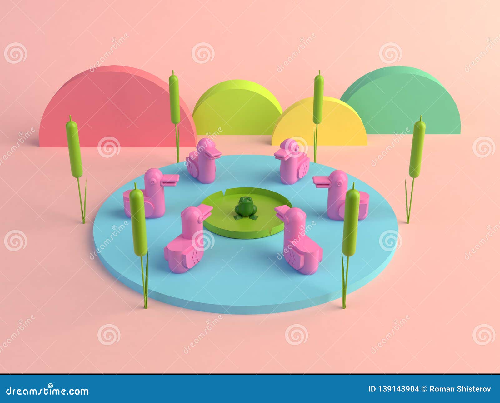 3d Rendering Ducks and Frog Minimal Stock Illustration - Illustration ...