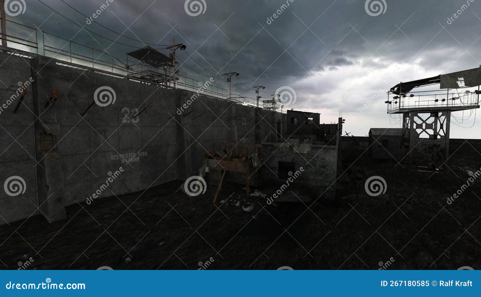 3d-illustration of a Dystopian Post-apocaliptic Zombie Wall Stock ...