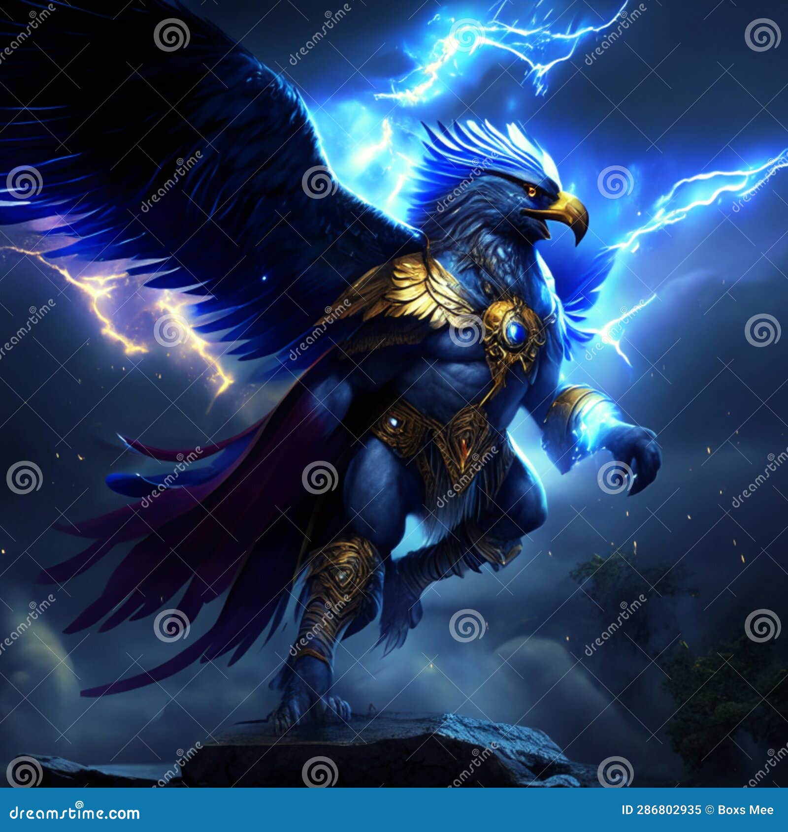 3d Rendering of an Eagle in the Dark with a Lightning Effect Generative ...