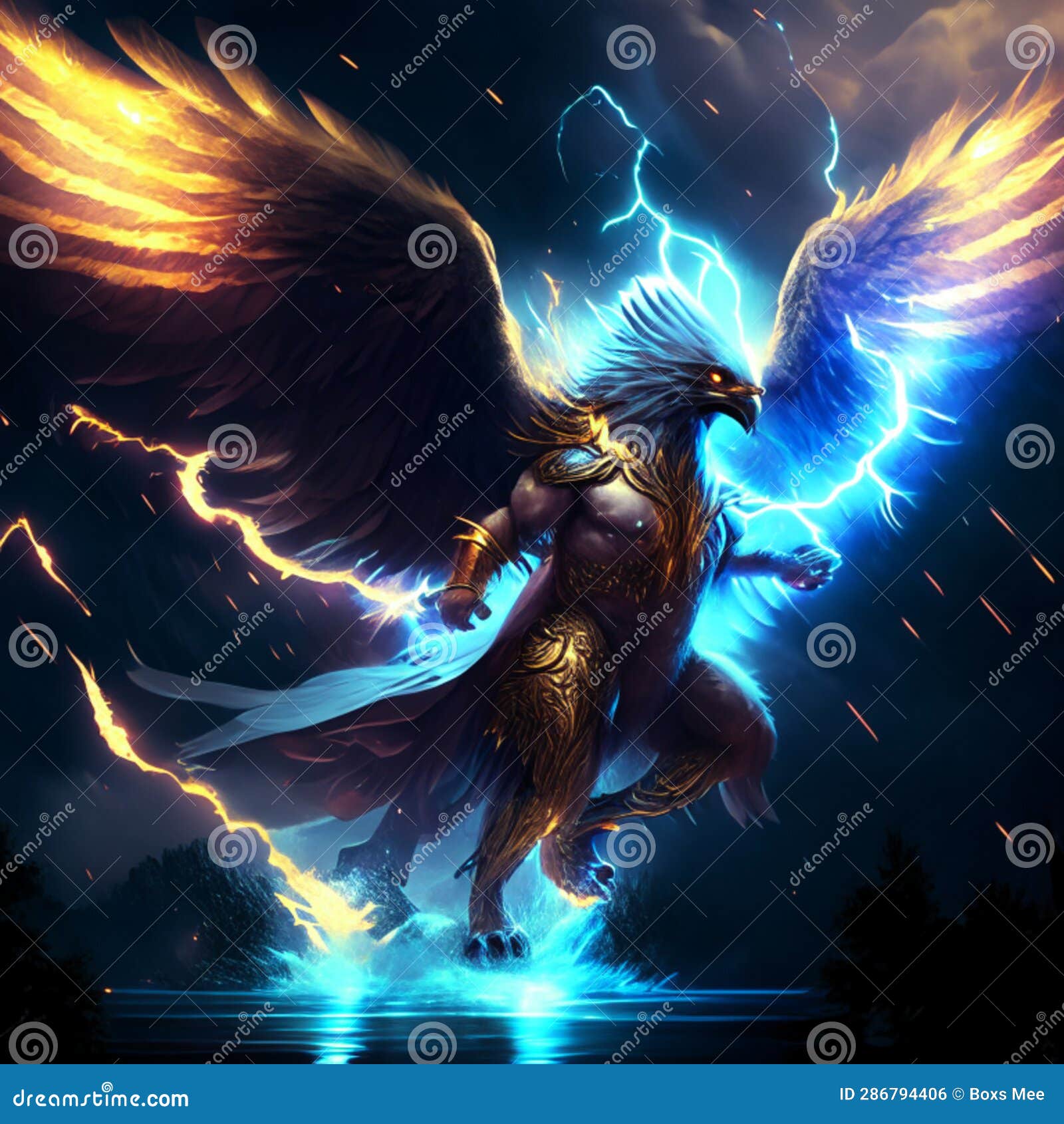 3d Rendering of an Eagle Flying in the Night Sky with Lightning ...