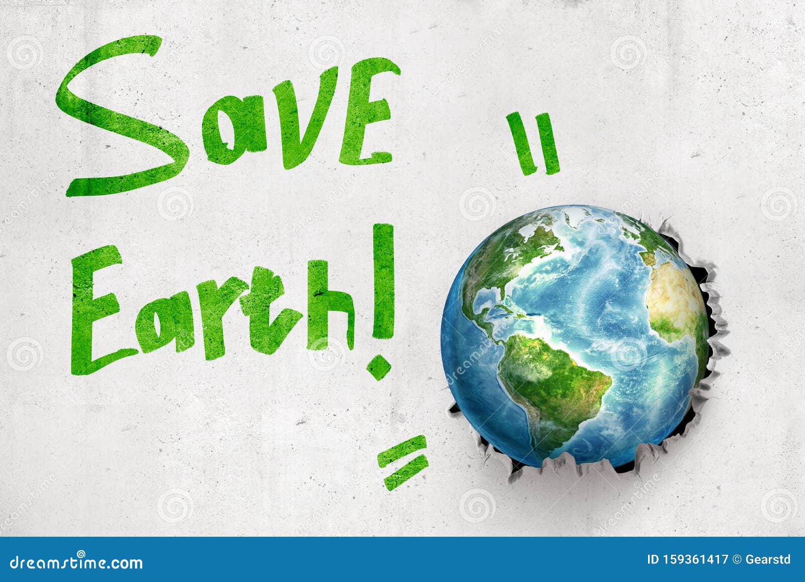 3d Rendering of Earth Globe Breaking White Wall with Green `Save Earth ...