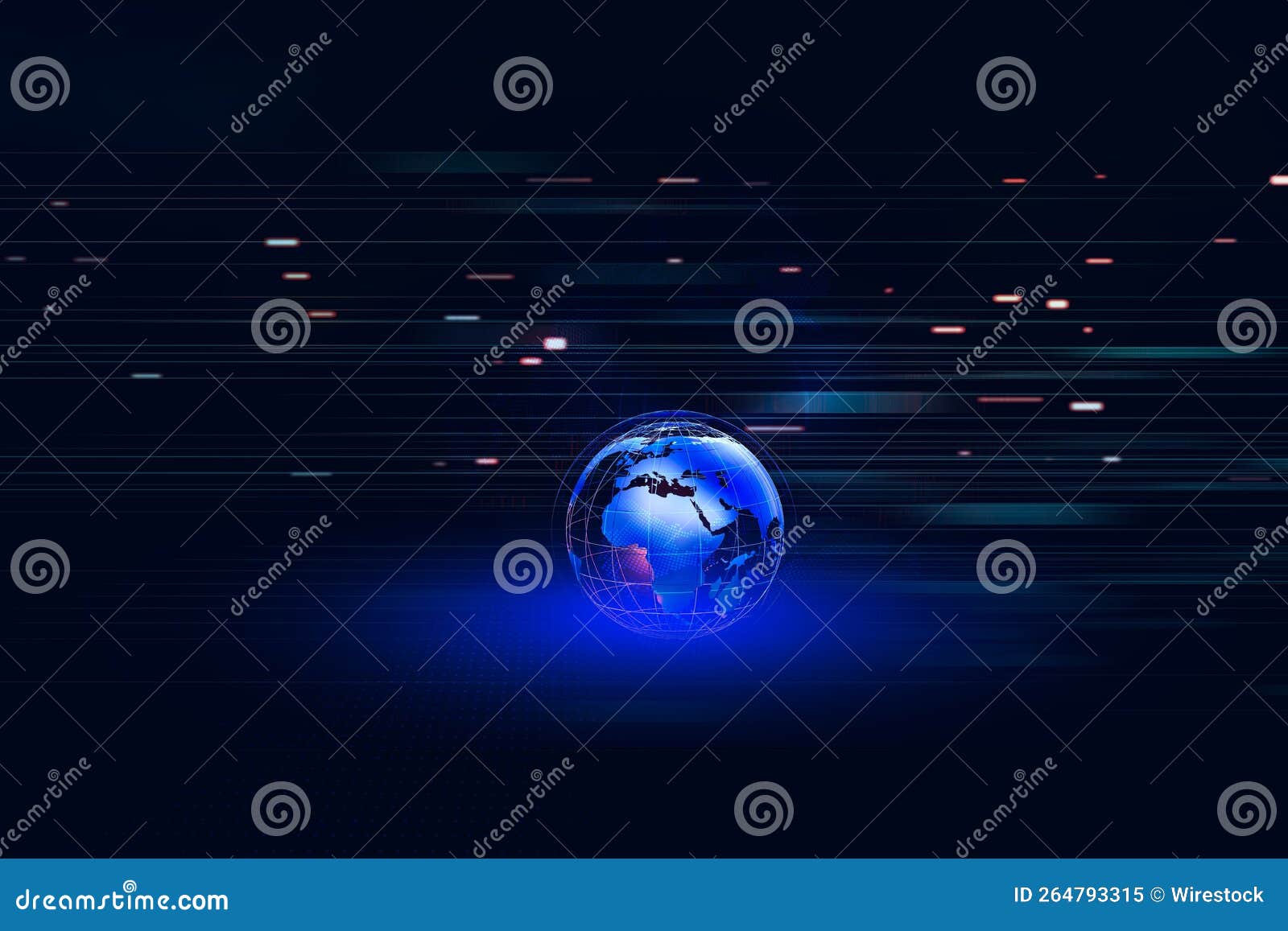 3d Rendering of an Earth Globe with Fast Moving Data Lines at Back ...