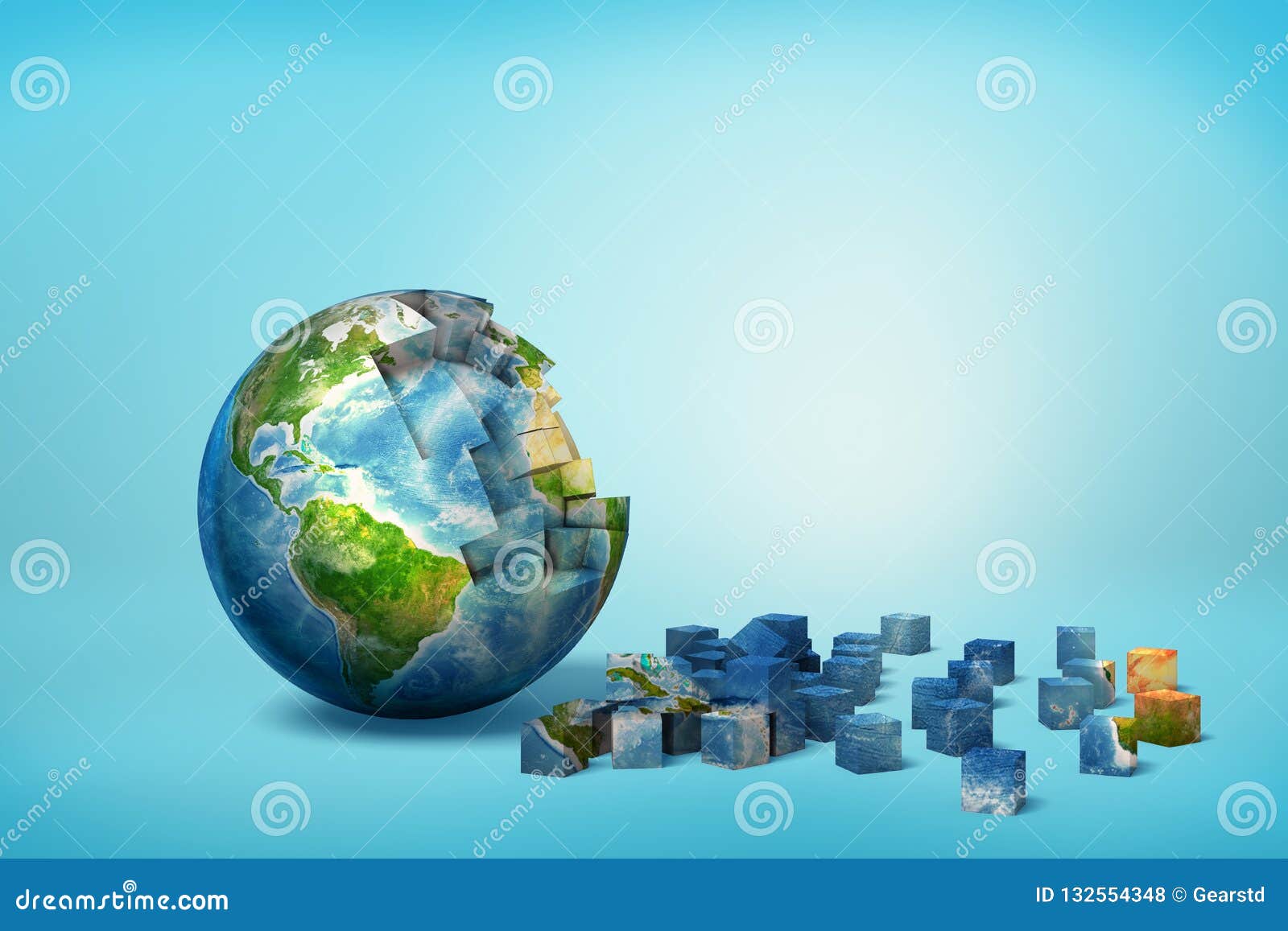 3d Rendering of Earth Sphere Shattered on Blue Background Stock ...