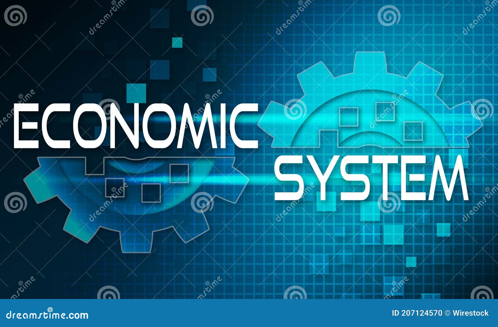 3D Rendering of an Economic System Concept Text on the Mechanism of ...