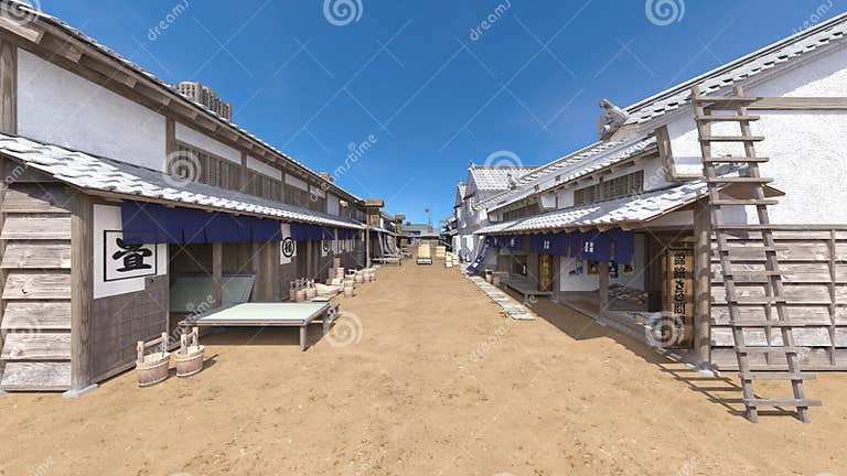 3D Rendering of the Edo Period Streetscape Stock Illustration ...
