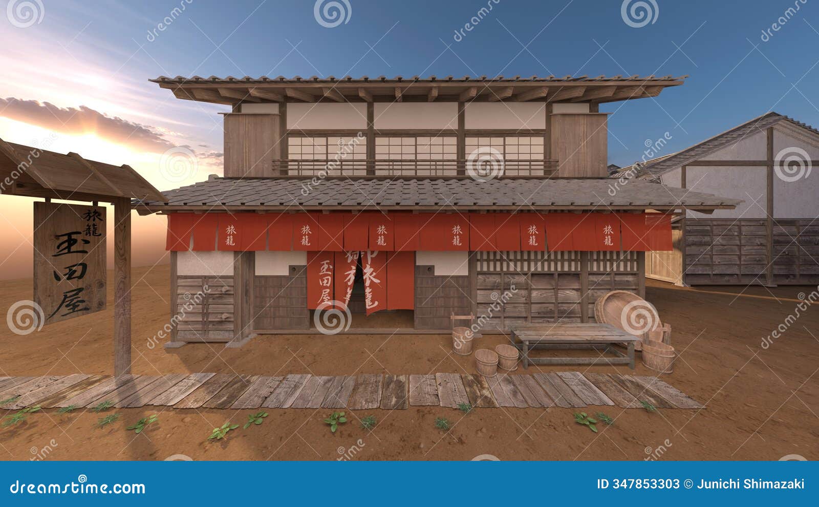 3D Rendering of the Edo Period Streetscape Stock Illustration ...