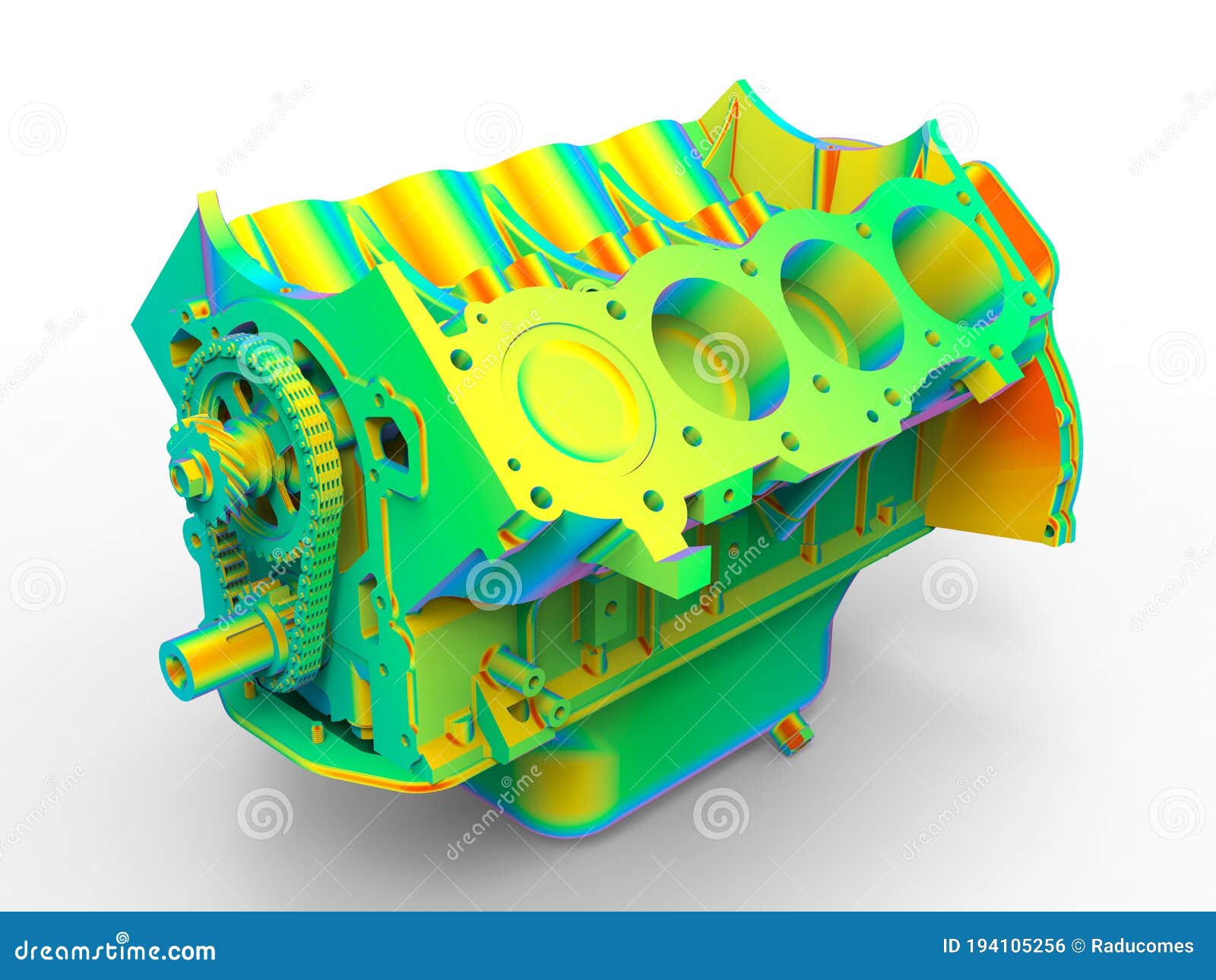 3D Rendering - Eight Piston Car Engine Assembly Analysis Stock ...