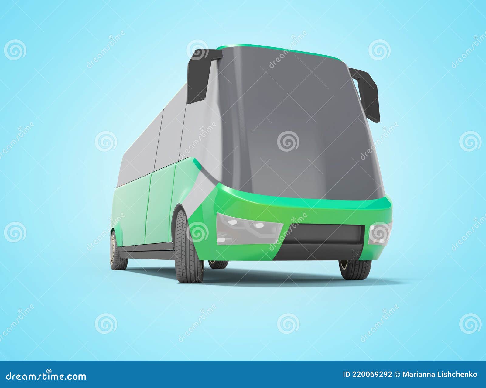 3d Rendering Electric Car Minibus Green Front View Isolated On Blue ...