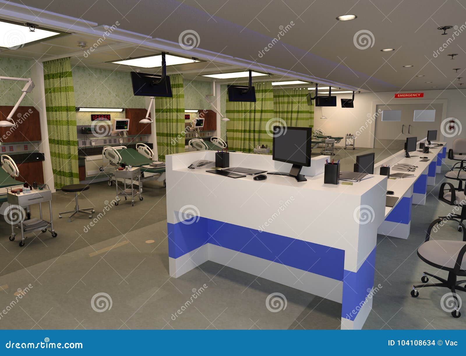 3D Rendering Emergency Room Stock Photo - Image of equipment, entrance ...