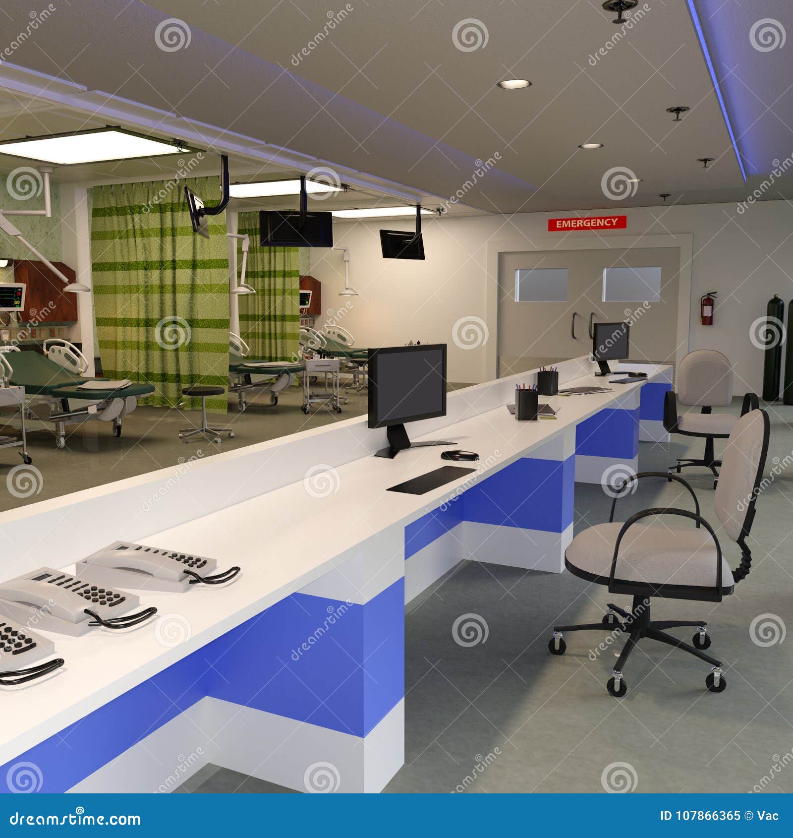 3D Rendering Emergency Room Stock Illustration - Illustration of hall ...