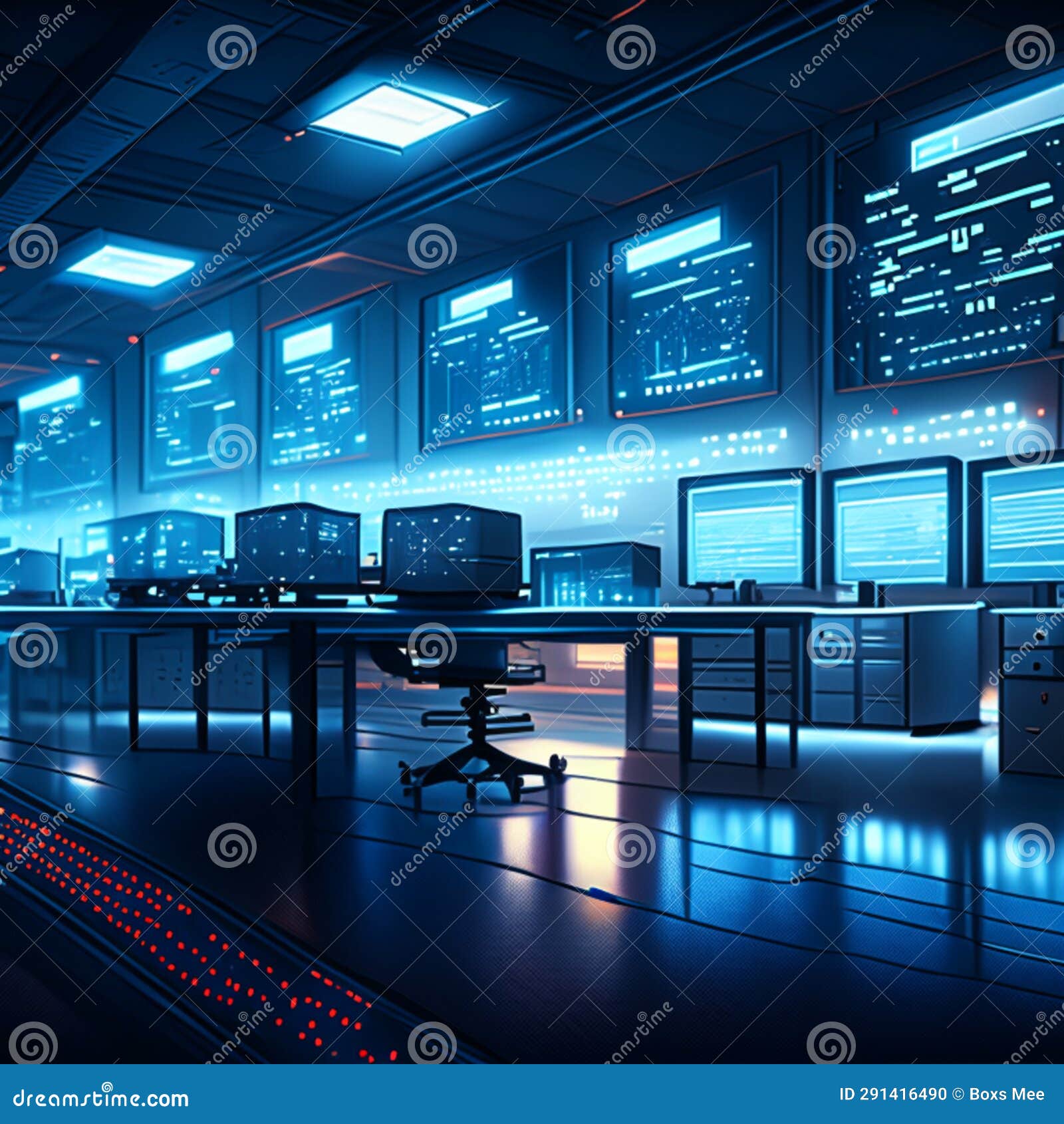3d Rendering Of An Empty Computer Room With Lots Of Monitors And Computers Generative Ai Stock