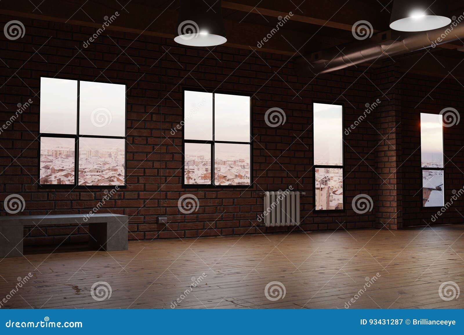 3d Rendering of Empty Studio Room with Red Bricks Stock Illustration ...