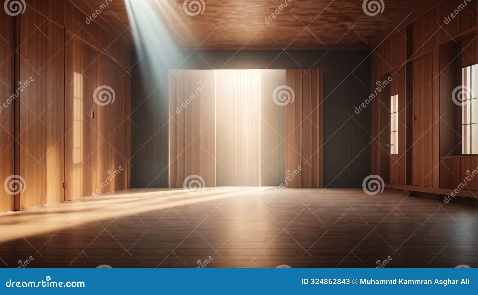 3D Rendering of Empty Room with Light Rays Coming Out from the Ceiling ...