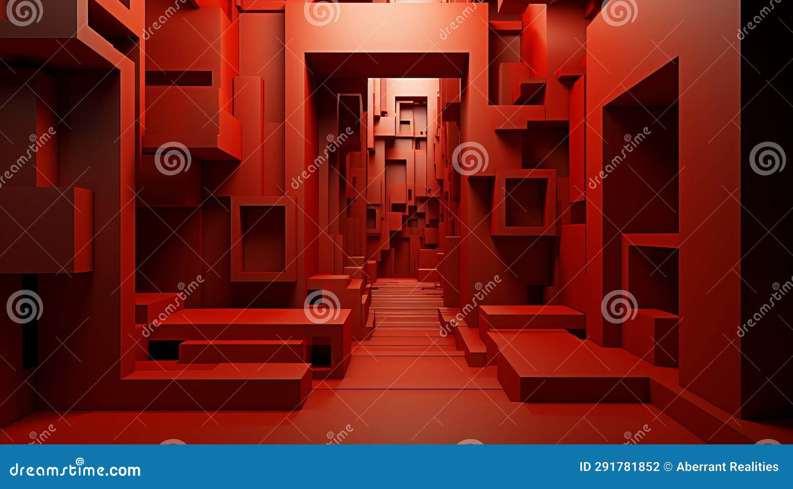 A 3d Rendering of an Empty Room with Red Cubes Stock Illustration ...