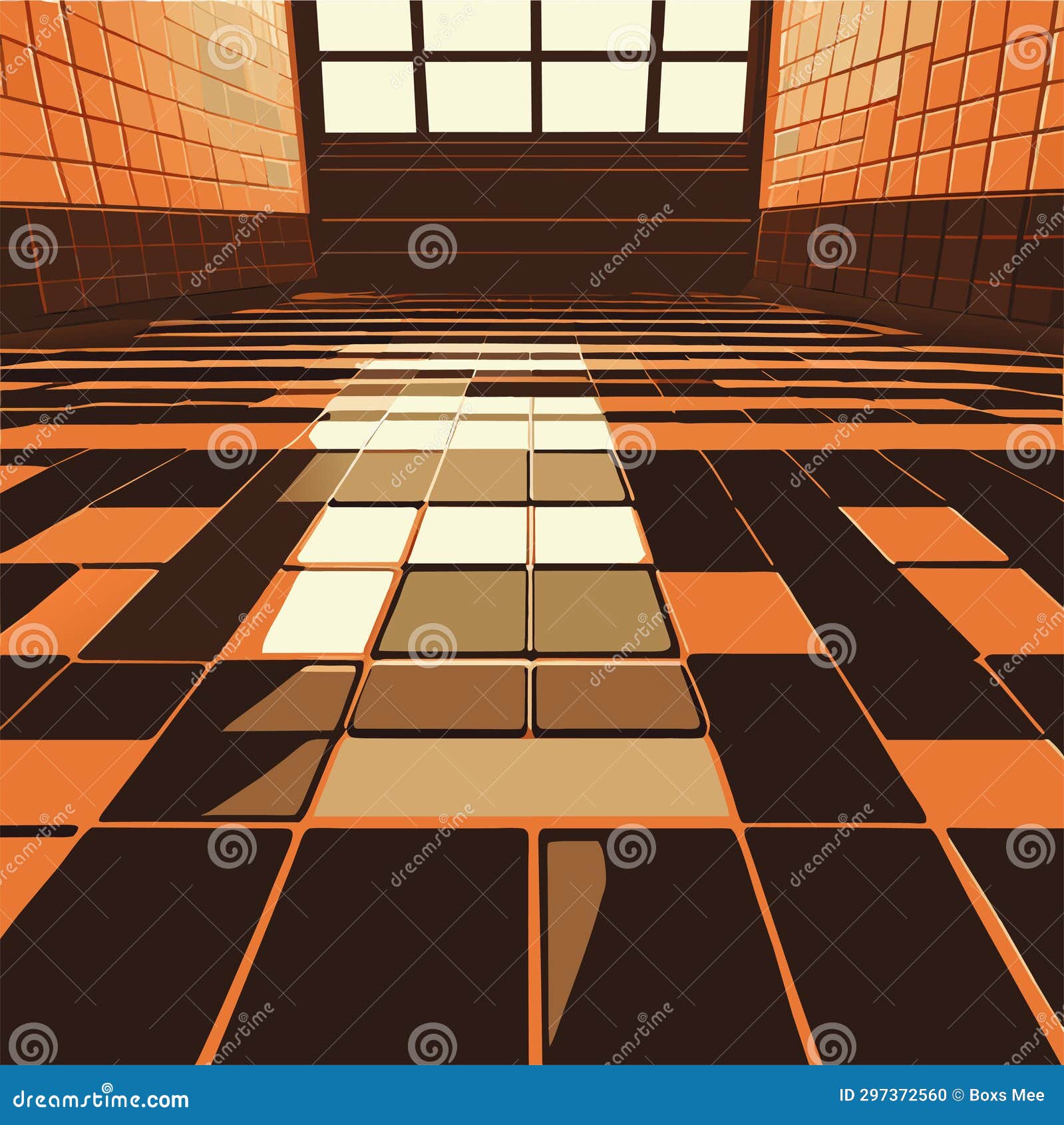 3d Rendering of an Empty Room with a Tile Floor and a Brick Wall ...
