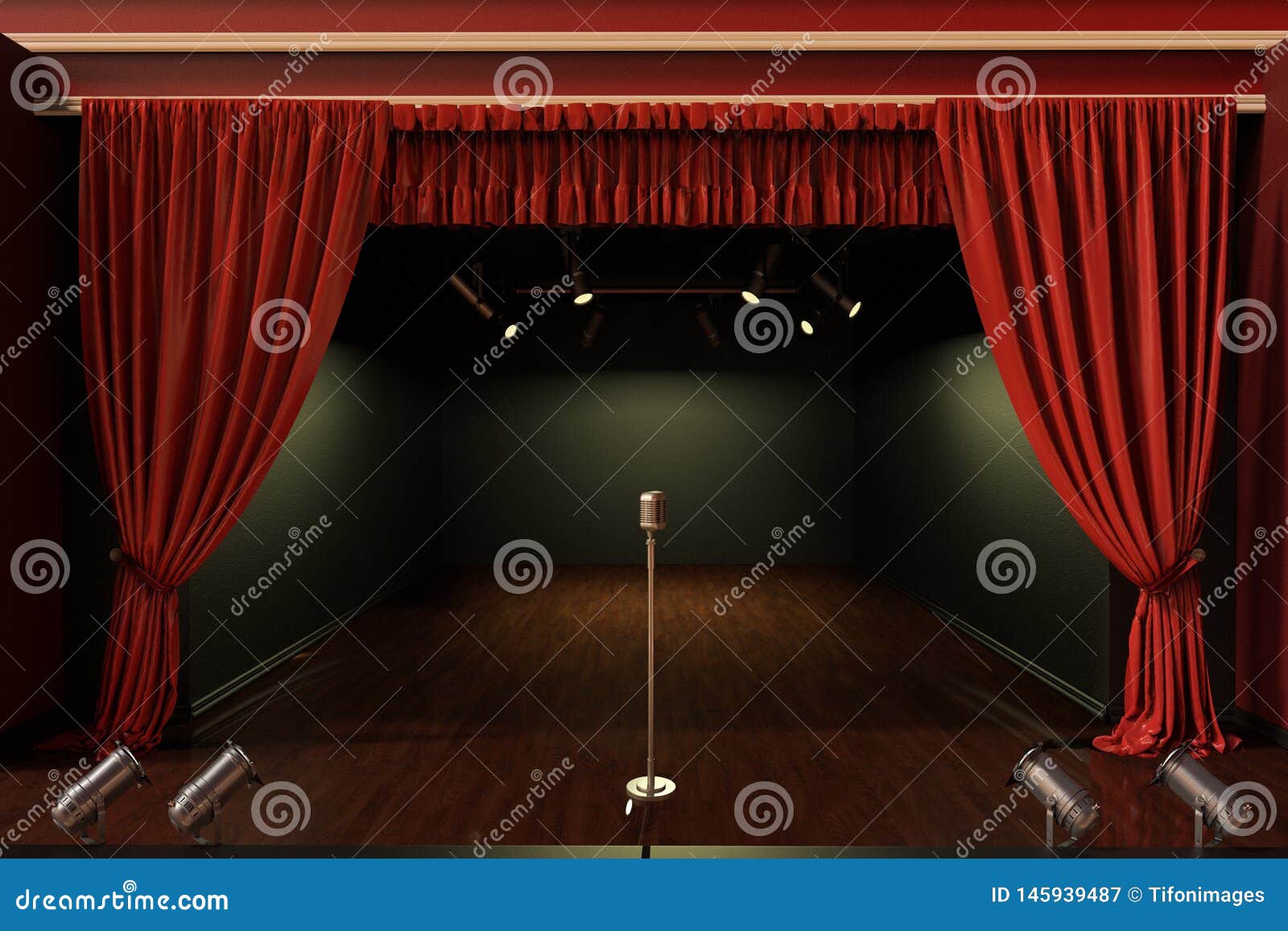 An Empty Stage with Vintage Microphone Stock Illustration ...